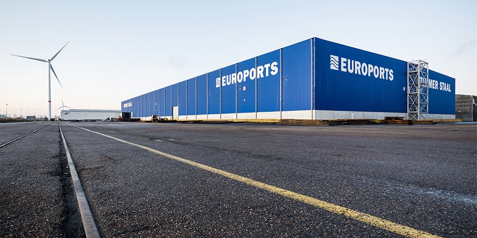 Euroports-loods, Kallo | Felblauwe havenloods in recordtempo gerealiseerd